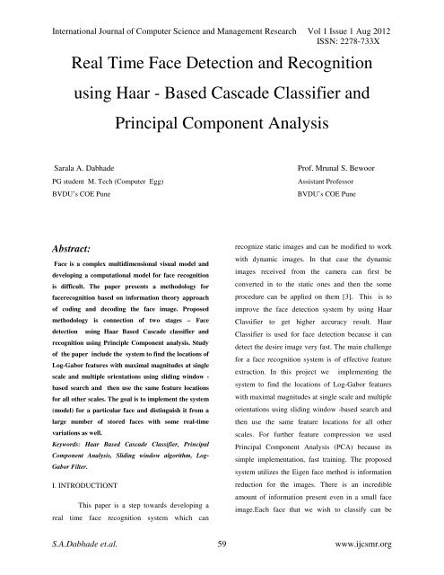 Real Time Face Detection And Recognition Using Haar Ijcsmr