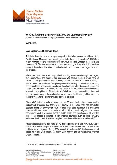 Letter to Church Leaders - Micah Network