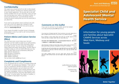 Specialist Child and Adolescent Mental Health Service - Kent and ...