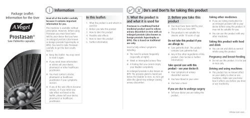 Prostasan Saw Palmetto capsules in-pack leaflet - A.Vogel