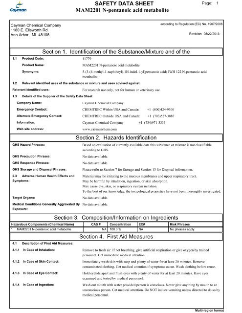 Download Material Safety Data Sheet (MSDS) - Cayman Chemical