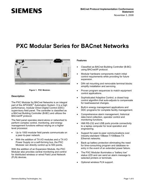 PXC Modular Series for BACnet Networks - BACnet International