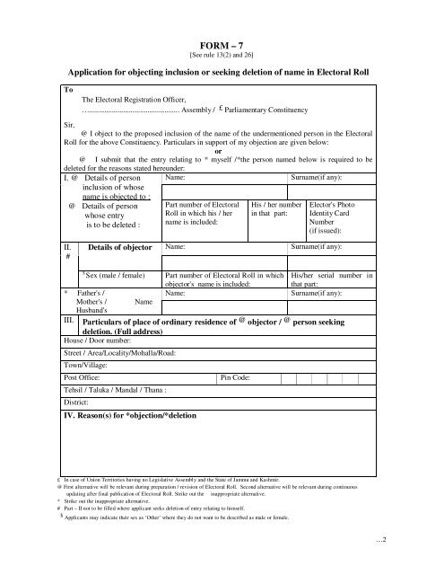 FORM – 7 - Office of the Chief Electoral Officer