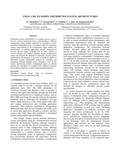 USING UML TO MODEL DISTRIBUTED SYSTEM ARCHITECTURES