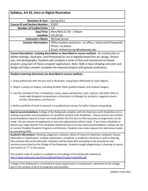 Syllabus, Art 42, Intro to Digital Illustration - College of the Redwoods