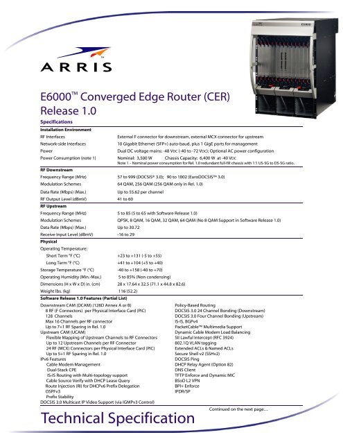 E6000 Converged Edge Router (CER) Release 1.0 Technical ... - Arris