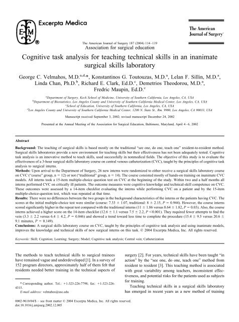 Cognitive task analysis for teaching technical skills in - USC - Center ...