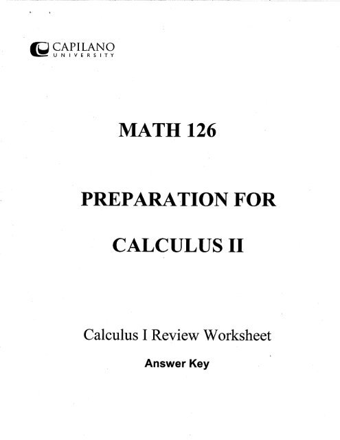 Calculus I Review Worksheet