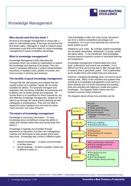Knowledge Management Factsheet - Constructing Excellence
