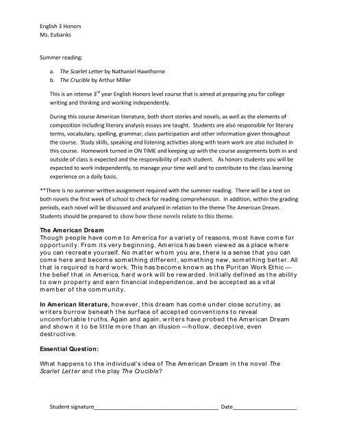 English III Honors - Summer Reading