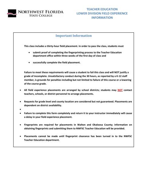 Student Field Placement request Form