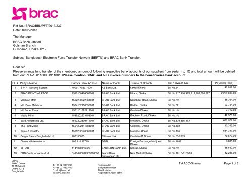 Cheque Statement - Brac