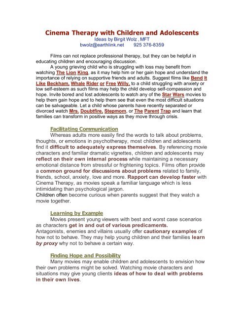 Cinema Therapy with Children and Adolescents - Cinematherapy.com