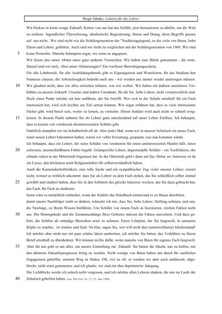 Birgit JÃ¤hnke: Lektion fÃ¼r die Lehrer - up to literatur