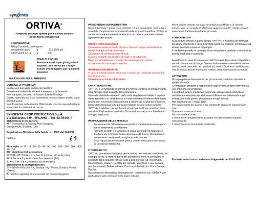 Etichetta ORTIVA - Syngenta