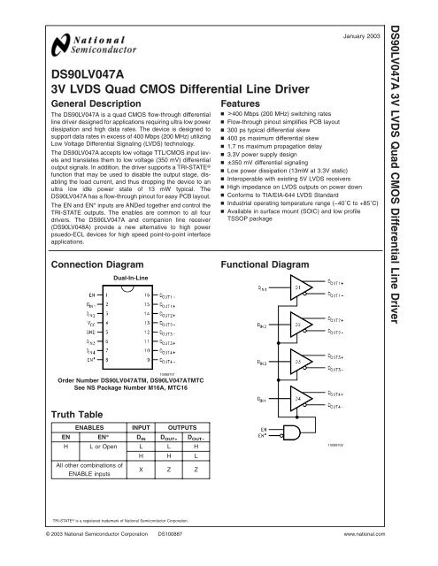 DS90LV047A 3V LVDS Quad CMOS Differential Line Driver - Farnell