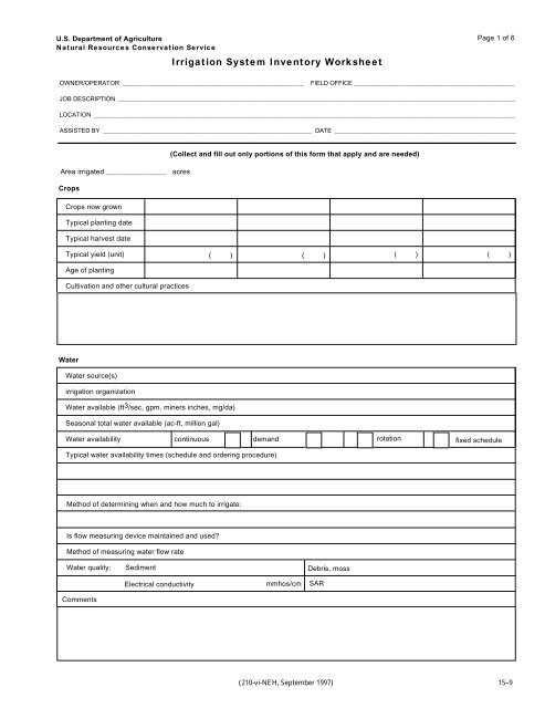 Irrigation System Inventory Worksheet - NRCS Irrigation ToolBox ...