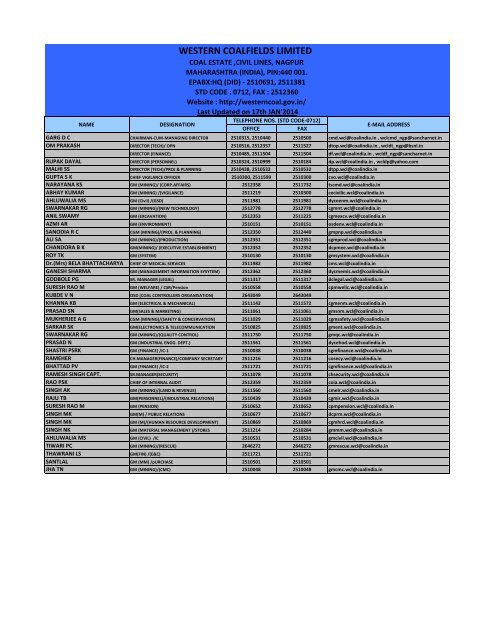 Contact Us - Western Coalfields Limited