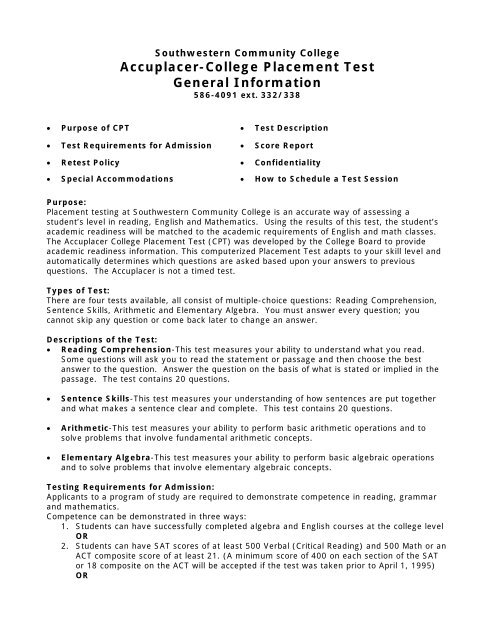 Accuplacer-College Placement Test General Information