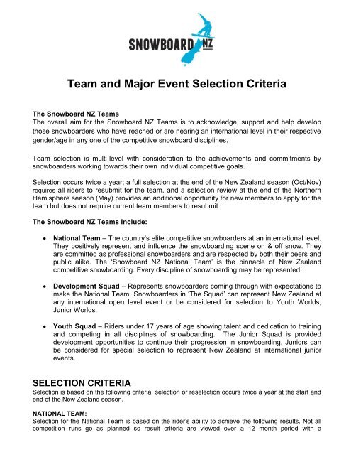 Team and Major Event Selection Criteria - Snow Sports New Zealand