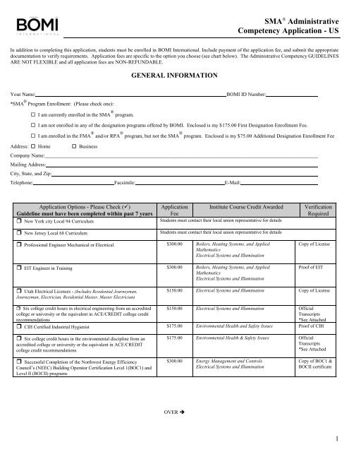 SMA Competency Application form - Building Operator Certification