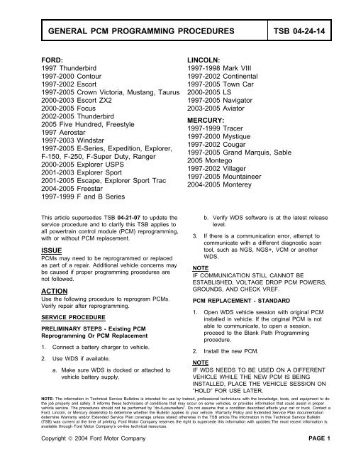 GENERAL PCM PROGRAMMING PROCEDURES TSB 04-24-14