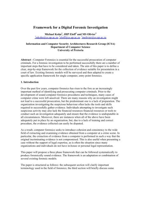 Framework for a Digital Forensic Investigation