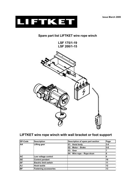LIFTKET wire rope winch with wall bracket or foot support - liftket.de