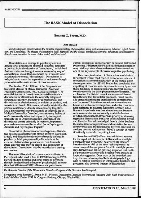 The BASK Model of Dissociation