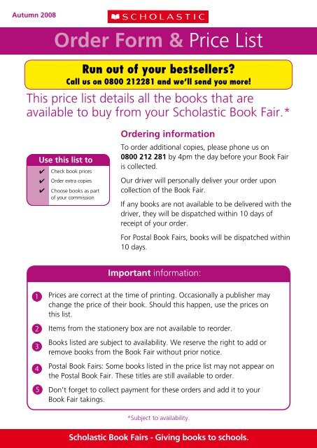 Order Form & Price List - Scholastic