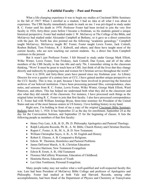 A Faithful Faculty â Past and Present - Cincinnati Christian University