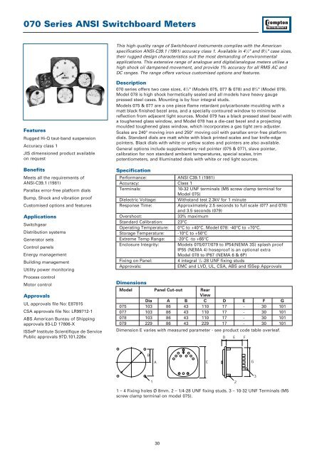 070 Series ANSI Switchboard Meters - Crompton Western Canada Inc.