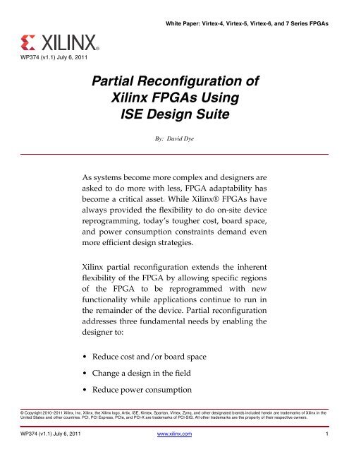 Xilinx WP374 Partial Reconfiguration of Xilinx FPGAs, White Paper