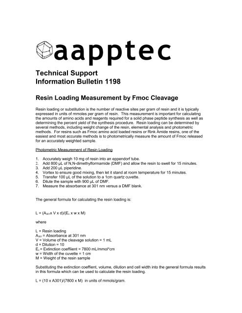 aapptec Technical Support Information Bulletin 1198 Resin Loading ...