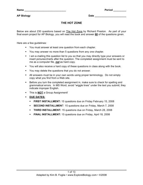 THE HOT ZONE - Explore Biology