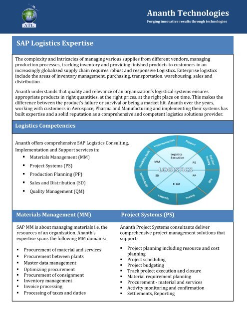 SAP Logistics Brochure - Ananth Technologies