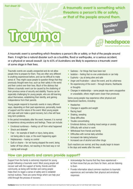 Fact sheet 32: Trauma (for families/carers) - Headspace