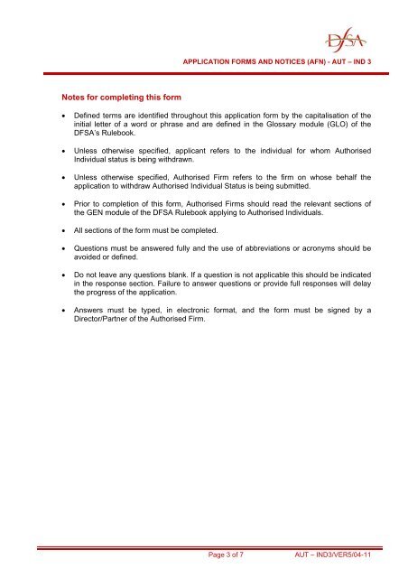 APPLICATION FORMS AND NOT