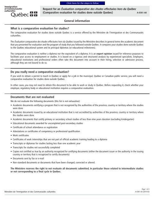 What is a comparative evaluation for studies? - Immigration-QuÃ©bec