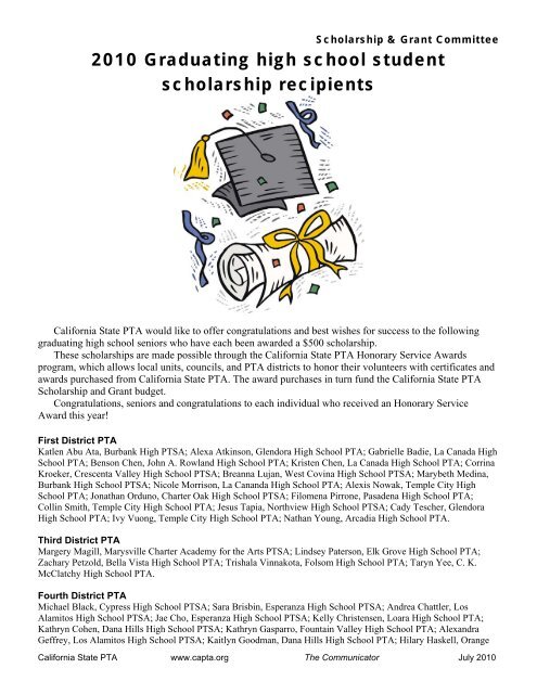 2010 Graduating high school student scholarship recipients