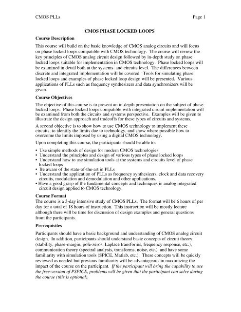 Cmos Phase Locked Loops Analog Ic