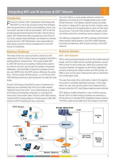 Integrating WiFi and IN services at DST Telecom - Pronto Networks
