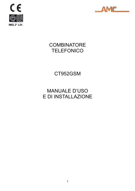COMBINATORE TELEFONICO CT952GSM MANUALE ... - Sintesinet