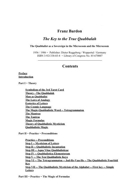 The Key to the True Quabbalah - Holy Order Golden Dawn