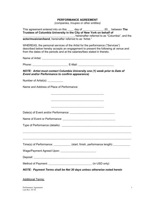 Performance Agreement Template