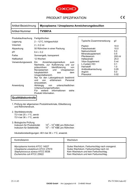 Oxoid Produkt-Spezifikation - mibius