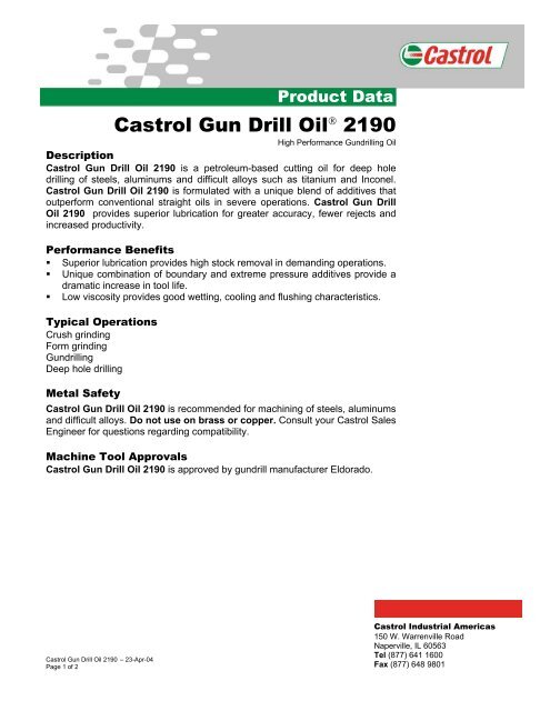 Castrol Gun Drill Oilâ 2190