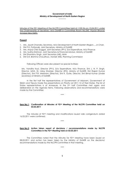 93 - Ministry of Development of North Eastern Region