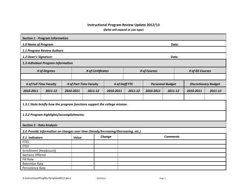 Instructional Program Review Template