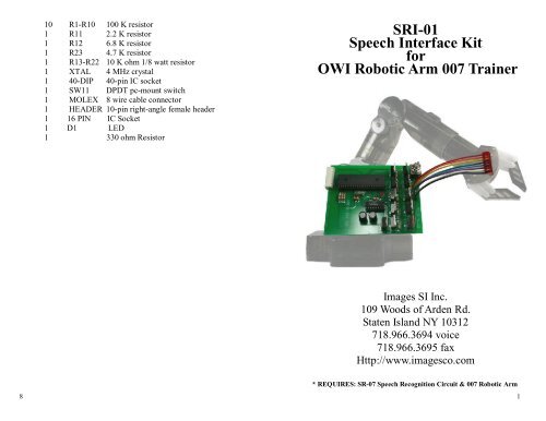 SRI-01 Speech Interface Kit for OWI Robotic Arm 007 Trainer